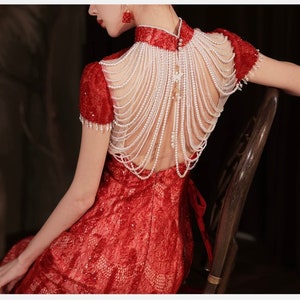 Customizable Red Lace Chinese Wedding Dress Open Back Cheongsam Qipao ...