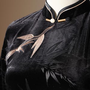 Black Cheongsam Qipao: Long Chinese Dress With Bamboo Pattern - Etsy