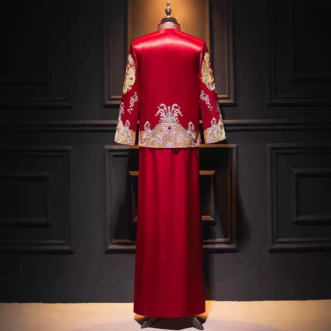 Red Dragon Xiuhe Gown: Traditional Chinese Groom Wedding Kimono (plus ...