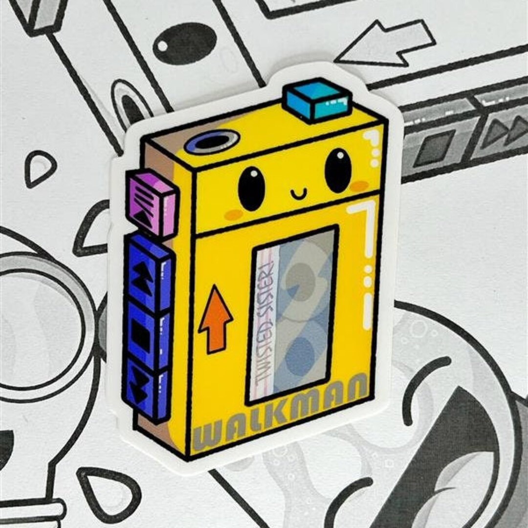 Yellow Walkman Sticker | Retro Sticker | 1980s | Decal | Water Bottle ...