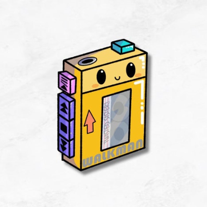 Yellow Walkman Sticker | Retro Sticker | 1980s | Decal | Water Bottle ...