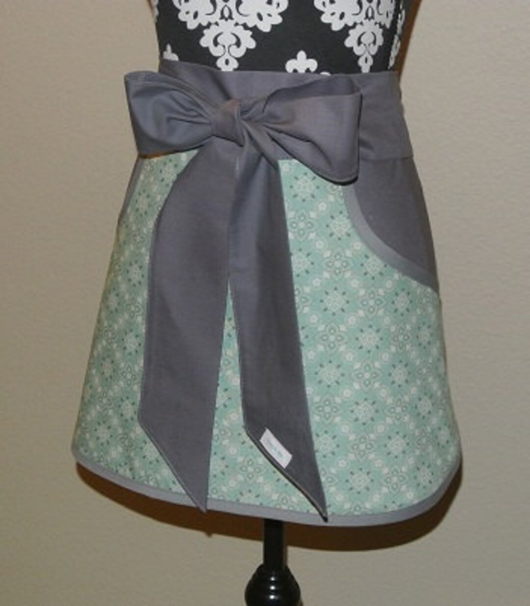 Teal Bandana Fabric With Gray Pockets and Ties Adult Half - Etsy