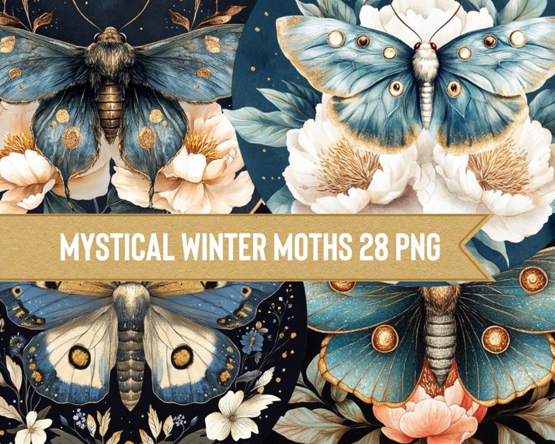 Watercolor Mystical Moth Clipart Bundle: Wiccan PNG Images (digital ...