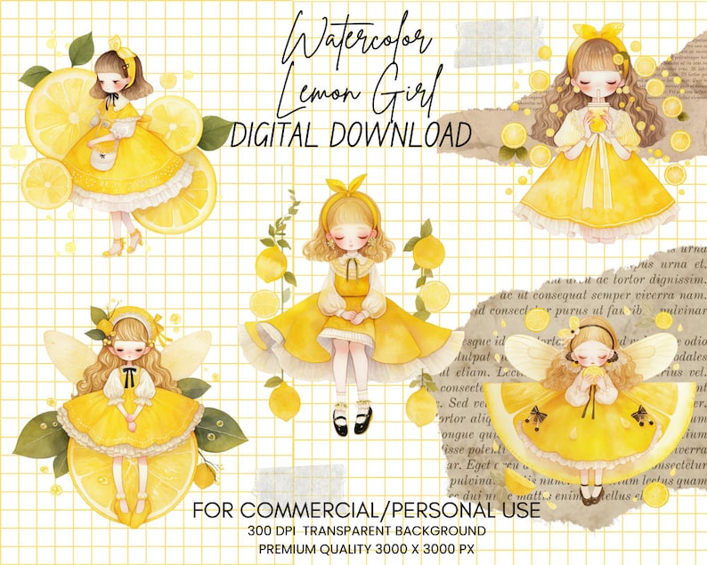 Watercolor Lemon Girls Png Bundle - Summer Girls Cliparts,ai Generated ...