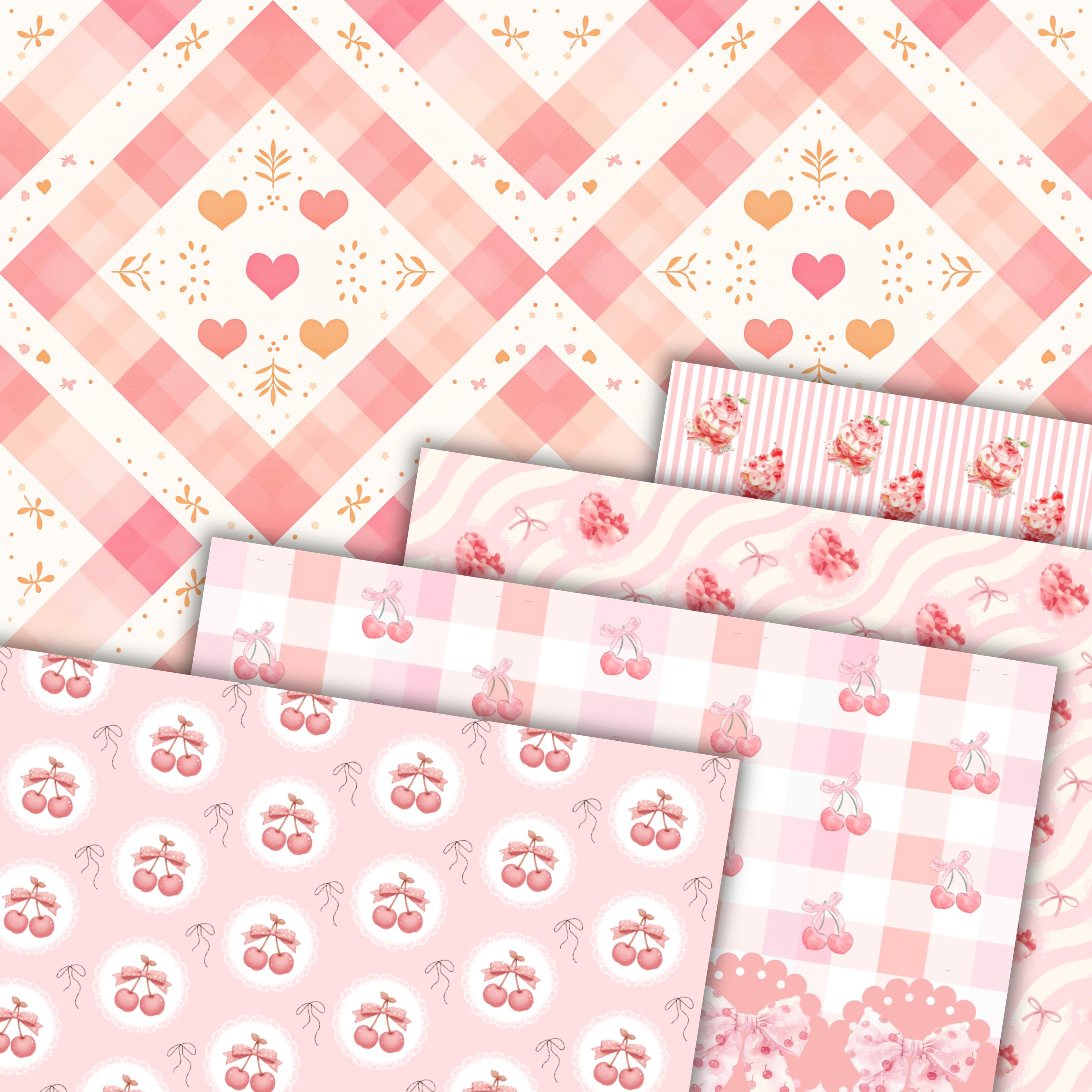 Pink Coquette Cherry Digital Paper Bundle: Seamless Patterns (12x12 ...