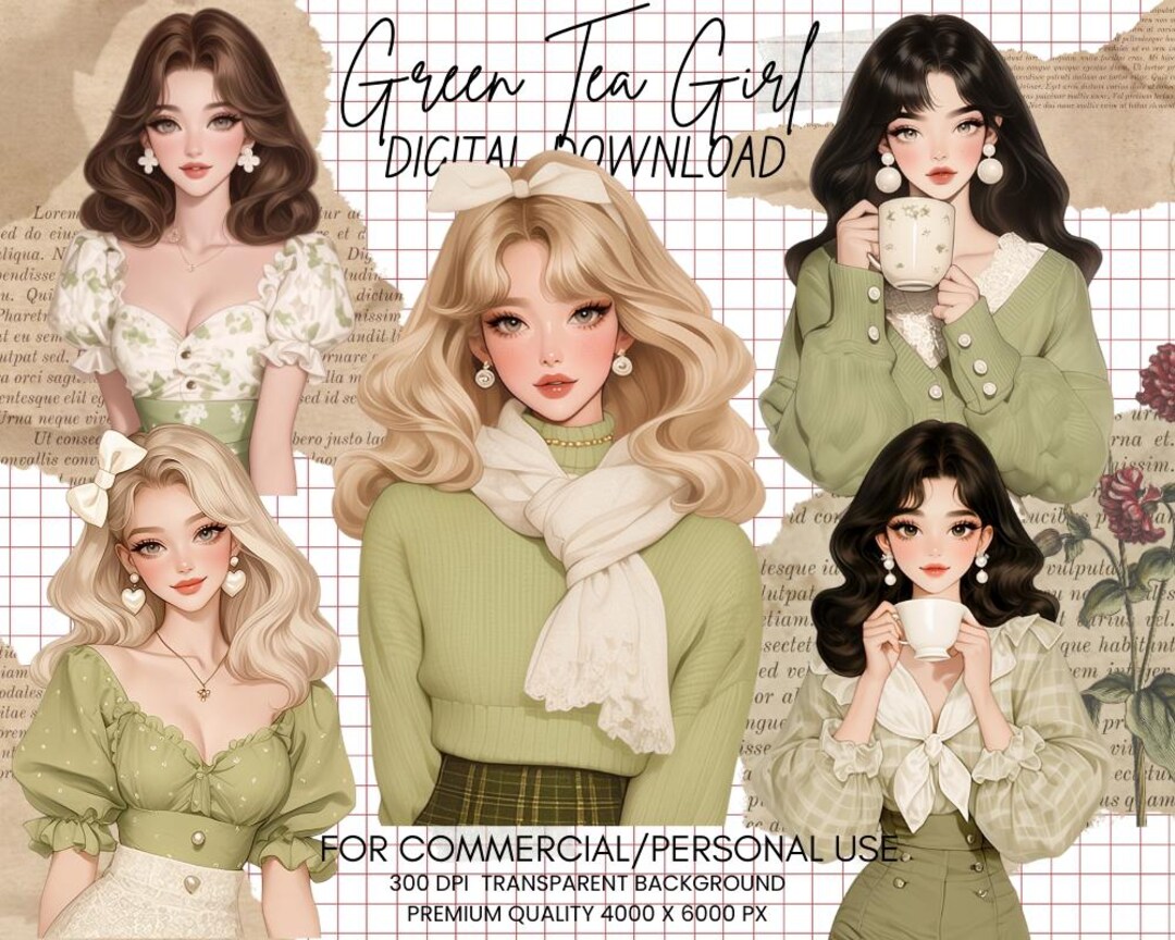 Green Tea Cottagecore Clipart Bundle - Cottagecore Girl,autumn Girl ...