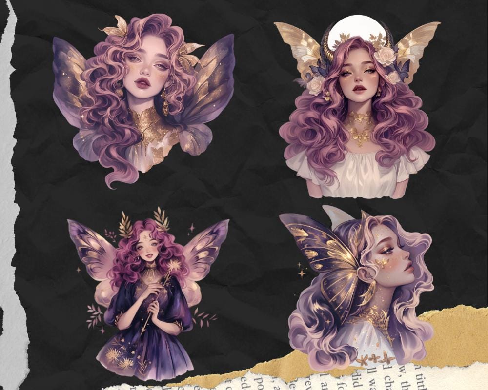 Watercolor Moth Goddess Clipart Bundle: Fantasy Shimmering PNG Images ...