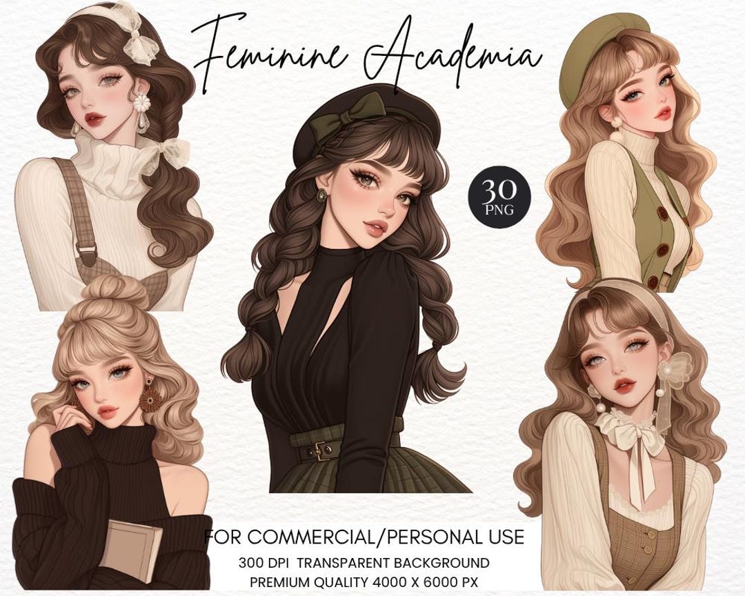 Winter Girl Clipart Bundle: Feminine Academia PNG Set (digital Download ...