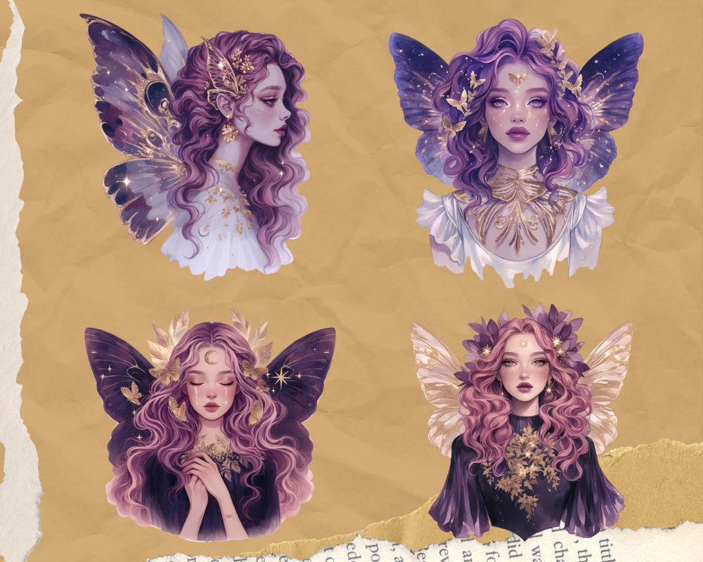 Watercolor Moth Goddess Clipart Bundle: Fantasy Shimmering PNG Images ...