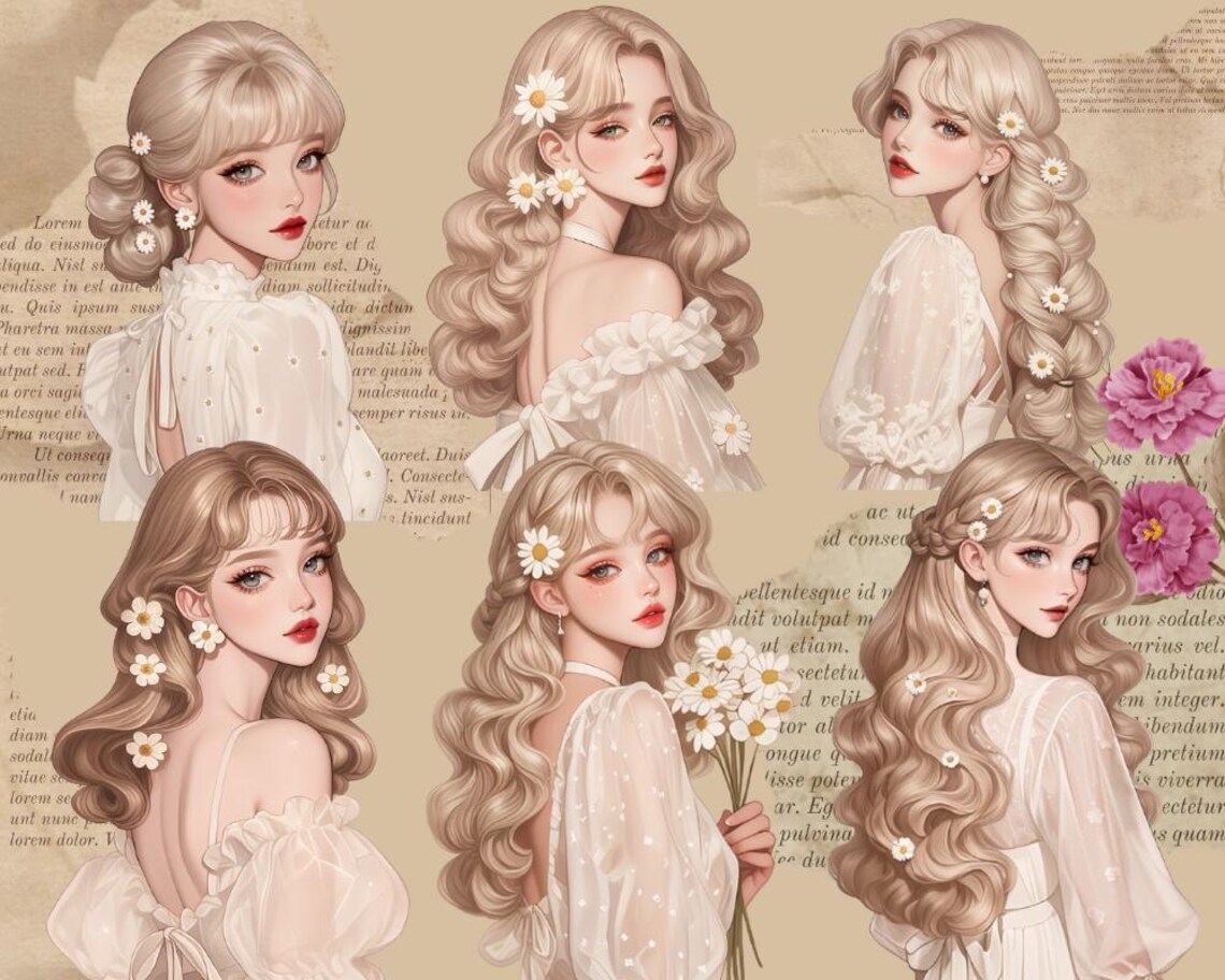 Daisy Girls Clipart Bundle: Spring Floral Graphics, Transparent PNG ...