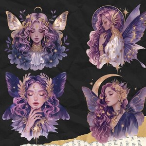Watercolor Moth Goddess Clipart Bundle: Fantasy Shimmering PNG Images ...
