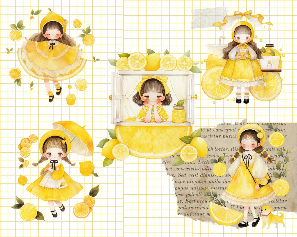 Watercolor Lemon Girls Png Bundle - Summer Girls Cliparts,ai Generated ...