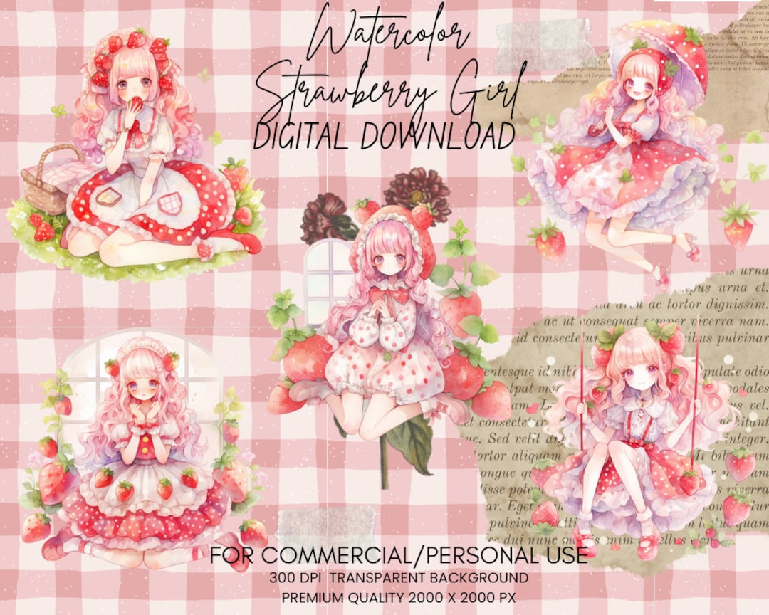 Watercolor Strawberry Girls Bundle Clipart - Summer Girls Png,ai ...