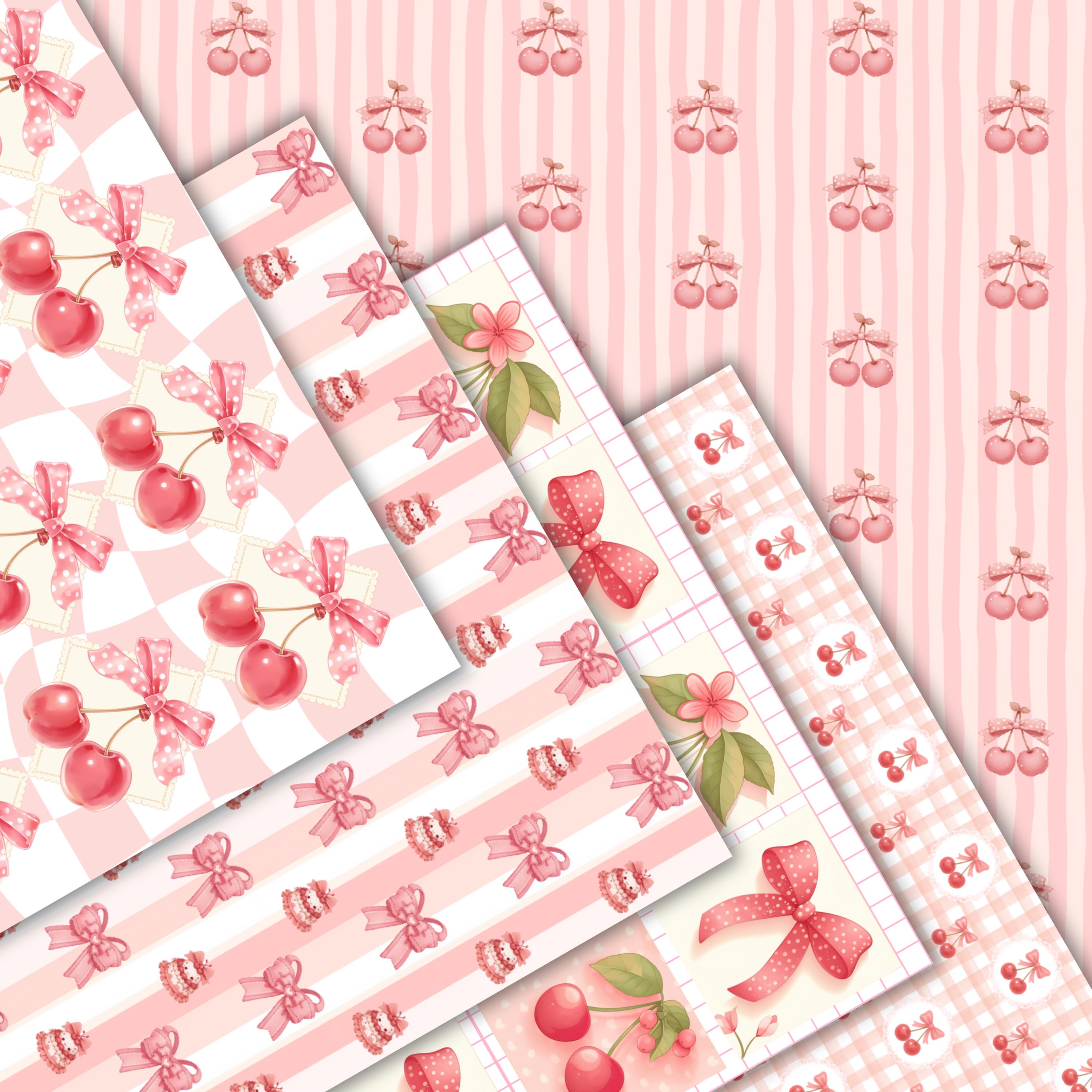 Pink Coquette Cherry Digital Paper Bundle: Seamless Patterns (12x12 ...