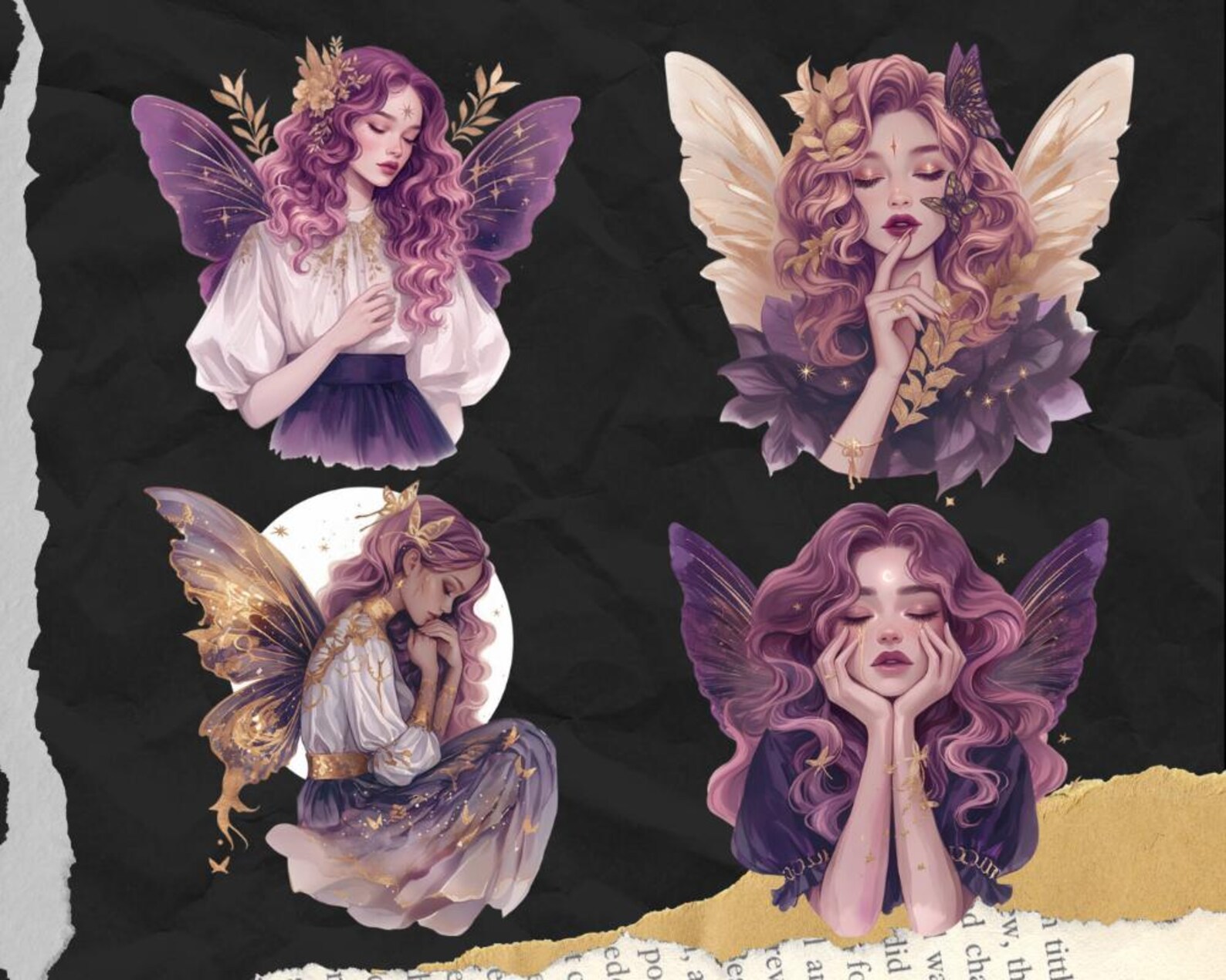 Watercolor Moth Goddess Clipart Bundle: Fantasy Shimmering PNG Images ...