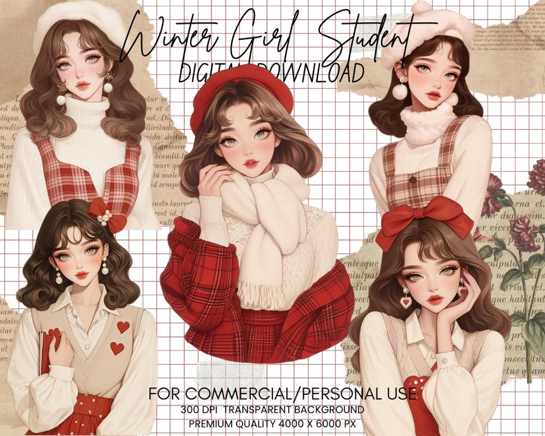 Watercolor Winter Girls Clipart Bundle: Sweater Weather PNG Images ...