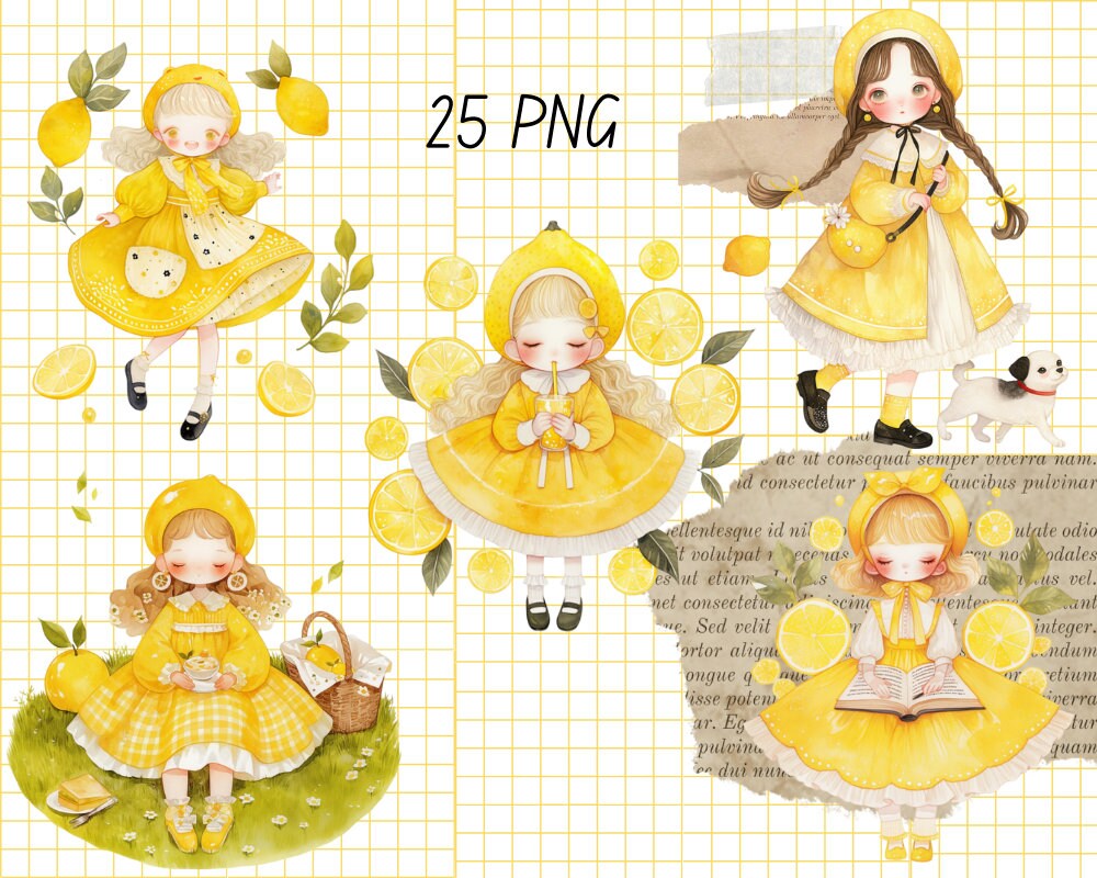Watercolor Lemon Girls Png Bundle - Summer Girls Cliparts,ai Generated ...