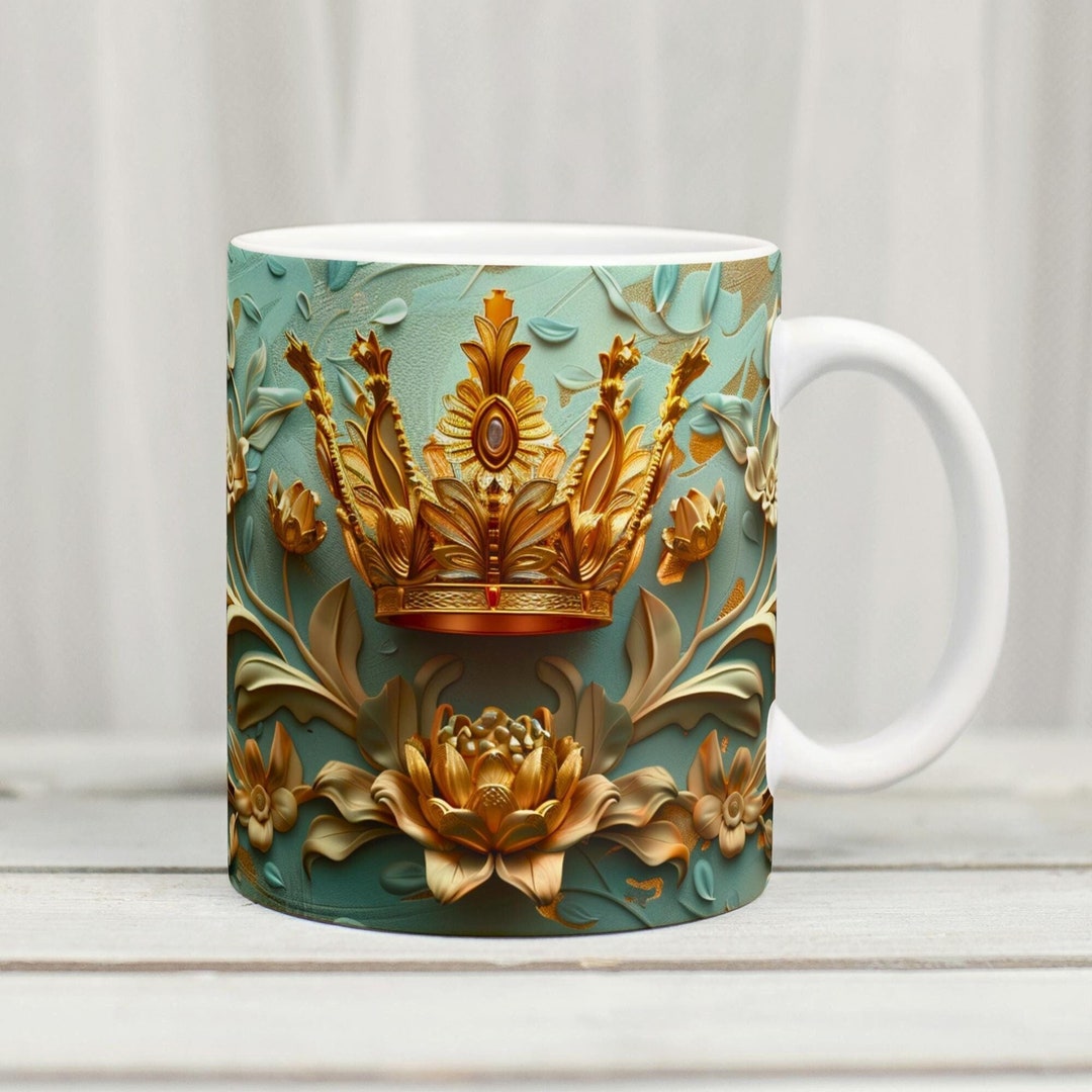 3D Princess Golden Crown Mug Design 11oz Queen Gold Crown Embossed Mug ...