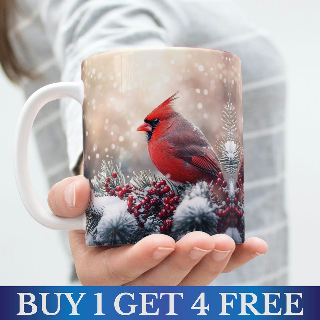 3D Red Cardinal Bird Mug Wrap Design, Bird Christmas Mug Wrap 11 Oz Mug ...