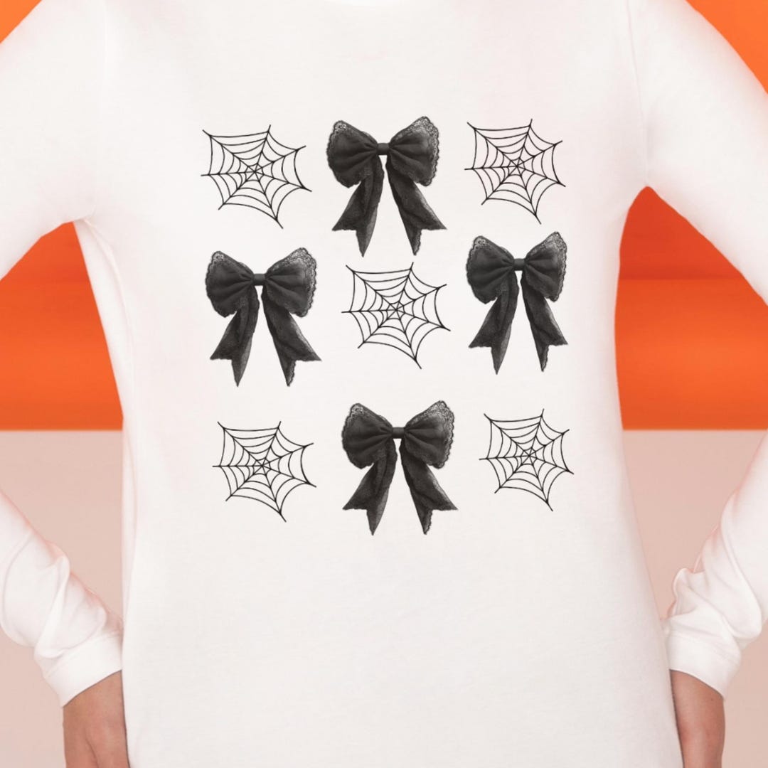 Halloween Coquette PNG, Halloween Spiderweb Black Bow PNG, Heart Spider ...