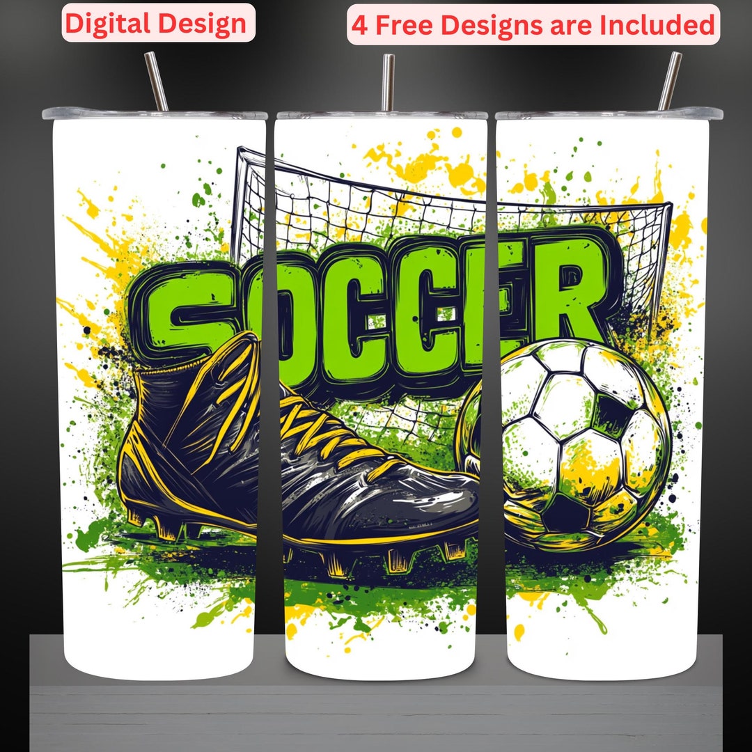 Soccer Tumbler Design: Goal Post, Cleats, Ball (20 Oz Skinny Wrap PNG ...