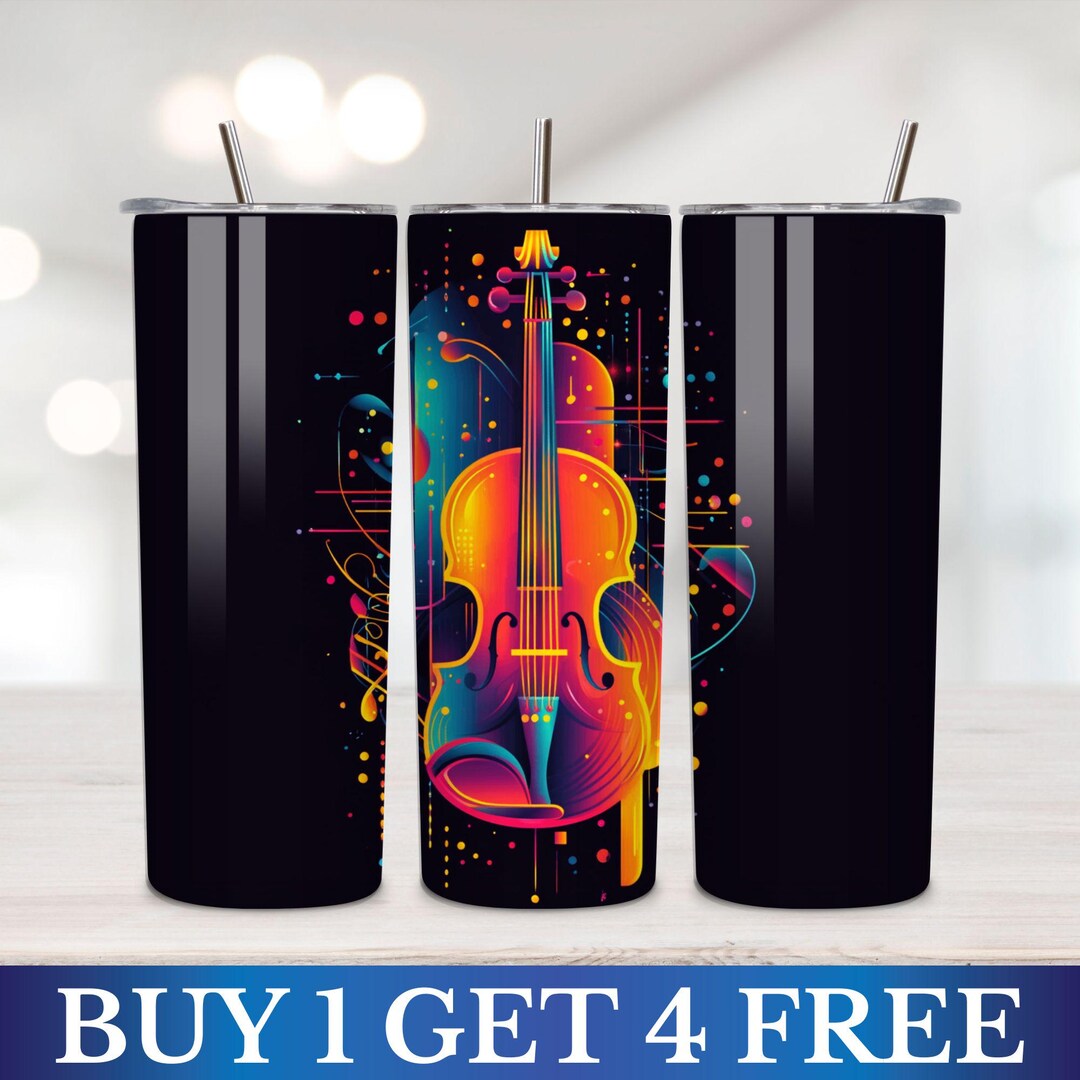 Neon Violin Graffiti 20oz Tumbler Wrap - Musician Sublimation Design ...