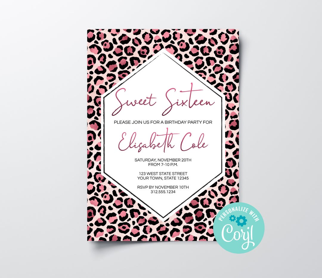 Instant Download Pink Leopard Birthday Party Invitation, Editable Girls ...