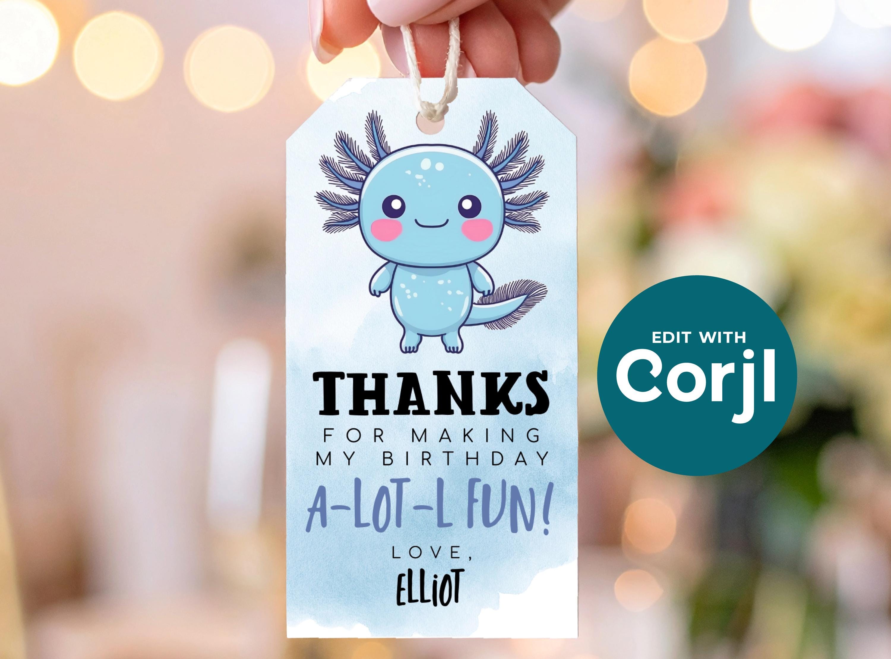 Editable Axolotl Birthday Favor Tag: Instant Download - Etsy