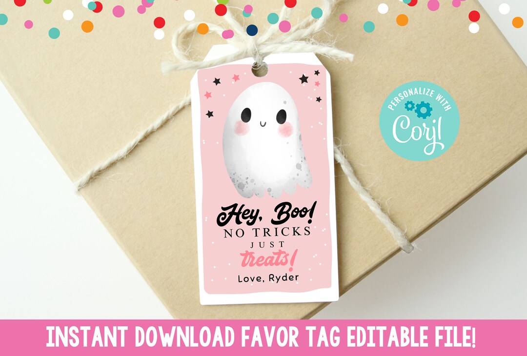 Printable Cute Girls Ghost Halloween Favor Tag, Instant Download Trick ...