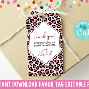 Editable Pink Leopard Party Favor Tag, Printable Leopard Print Birthday ...
