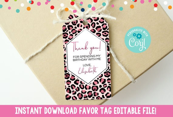 Editable Pink Leopard Party Favor Tag Printable Leopard Print | Etsy