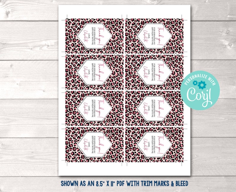 Editable Pink Leopard Party Favor Tag Printable Leopard Print | Etsy
