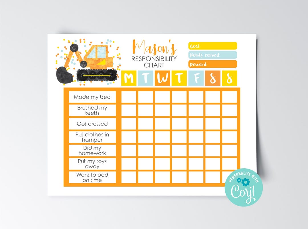 Editable Construction Chore Chart, Printable Boys Reward Chart PDF ...