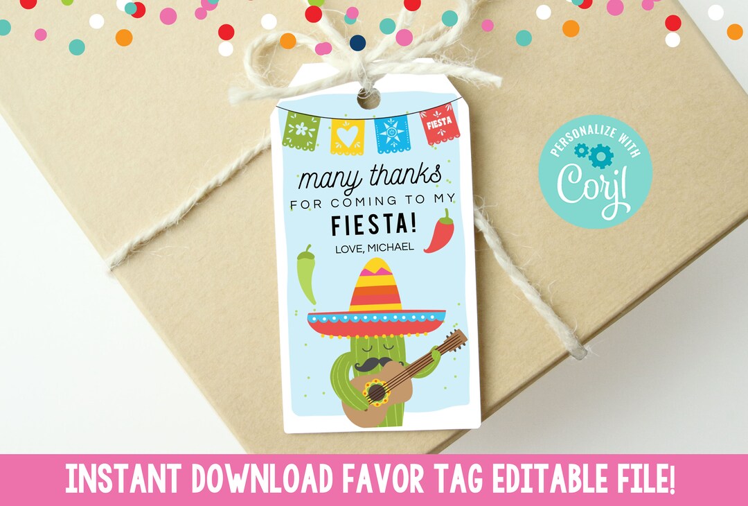 Printable Kids Fiesta Birthday Party Gift Tag, Instant Download Cinco ...