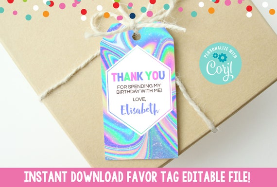 Instant Download Tie Dye Birthday Party Favor Tag, Editable Girls ...