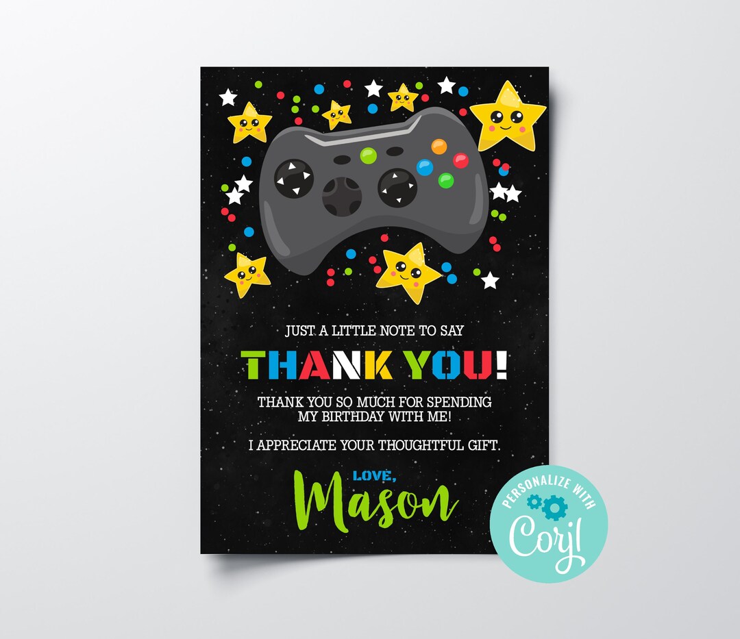 Video Game Thank You Card: Editable Gamer Design (instant Download) - Etsy