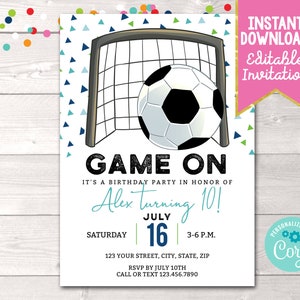 Editable Soccer Birthday Party Invitation, Boys Printable Soccer ...