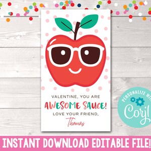 Editable Kids Awesome Sauce Valentines Day Cards, Printable Applesauce ...