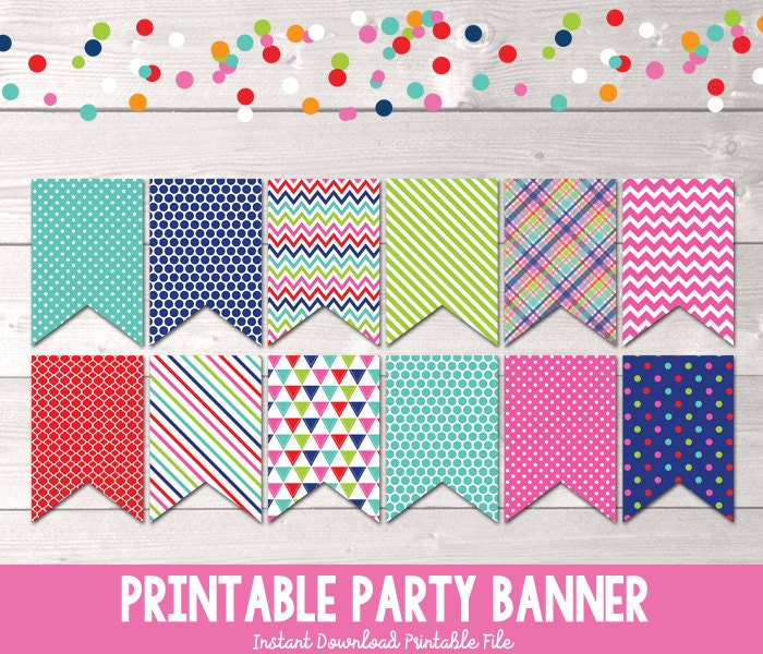 Instant Download Banner Printable PDF in Red Blue Pink & Green | Etsy