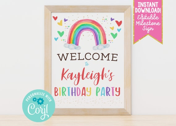 Instant Download Girls Rainbow Birthday Party Welcome Sign, Printable ...