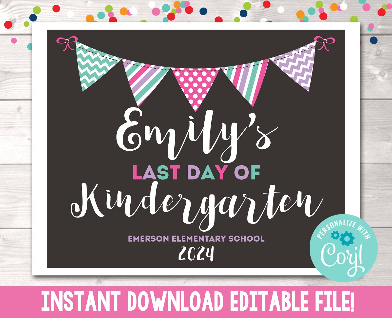 Girls Last Day of School Sign, Printable Girls Last Day of School Sign ...