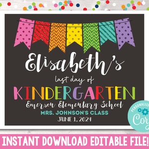 Printable Last Day of Kindergarten Sign, Editable Last Day of School ...