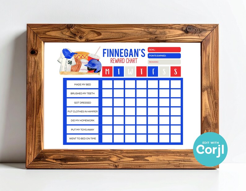 Editable Baseball Chore Chart, Printable Boys Reward Chart PDF Instant ...