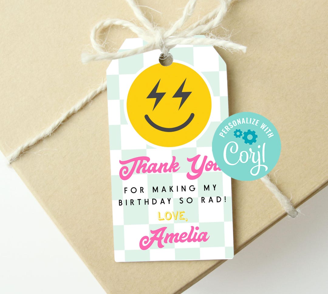 Editable Smiley Face Birthday Party Favor Tag, Instant Download Girls ...