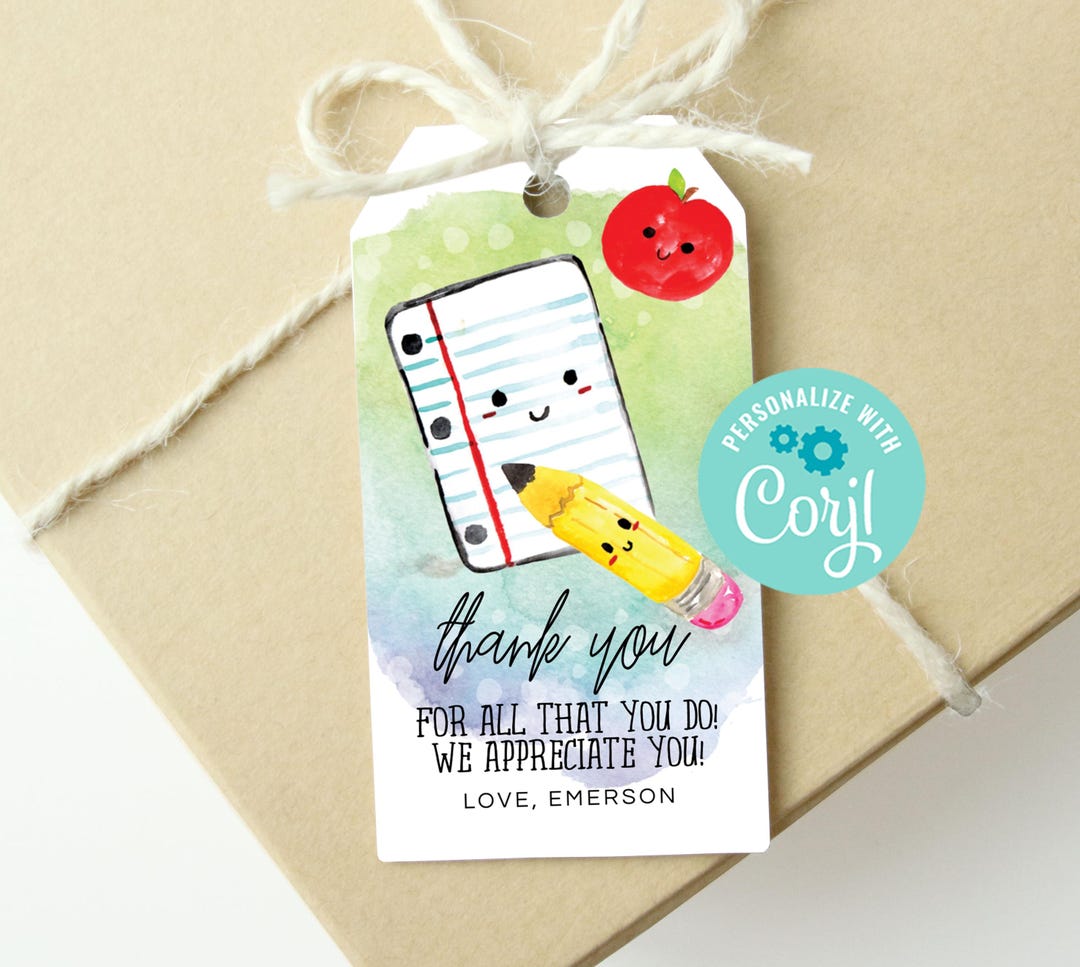 Editable Kawaii Teacher Appreciation Favor Tags (printable) - Etsy