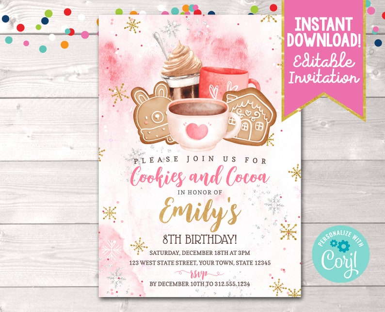 Editable Cookies and Cocoa Birthday Party Invitation - Etsy