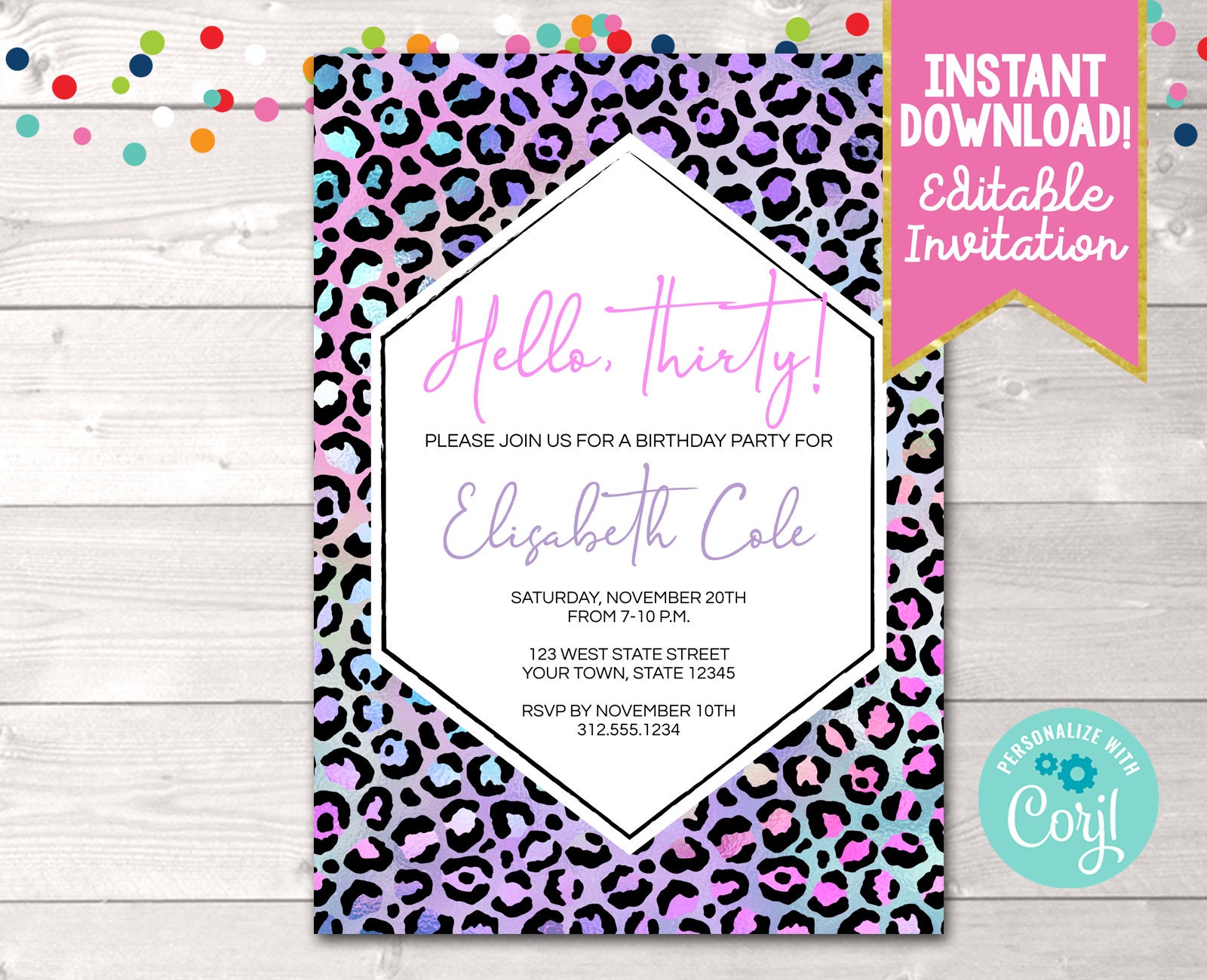 Invitations Paper & Party Supplies 30th Birthday Leopard 21st Birthday ...
