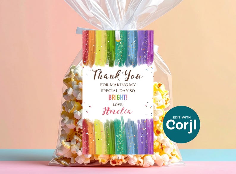 Rainbow Birthday Favor Tag: Editable Printable Gift Tag (instant ...