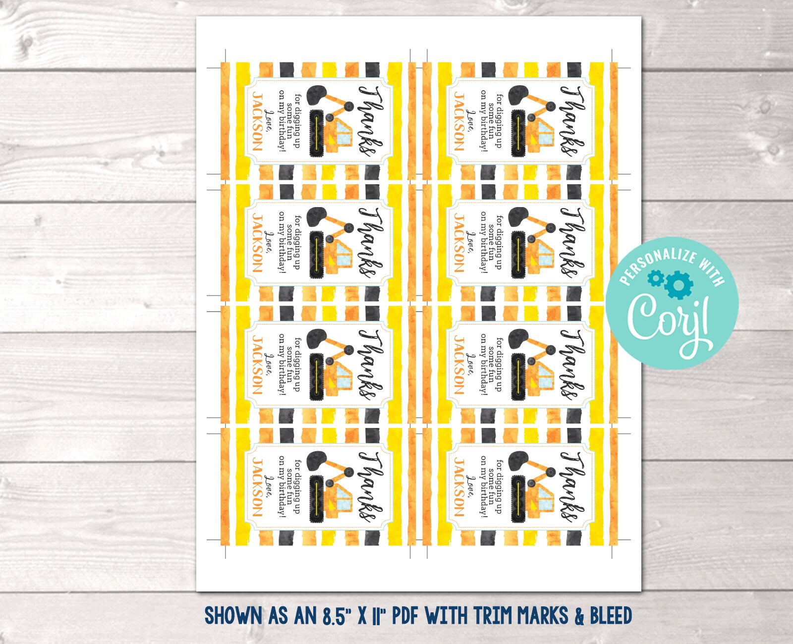 Editable Boys Digger Favor Tag Printable Boys Construction - Etsy