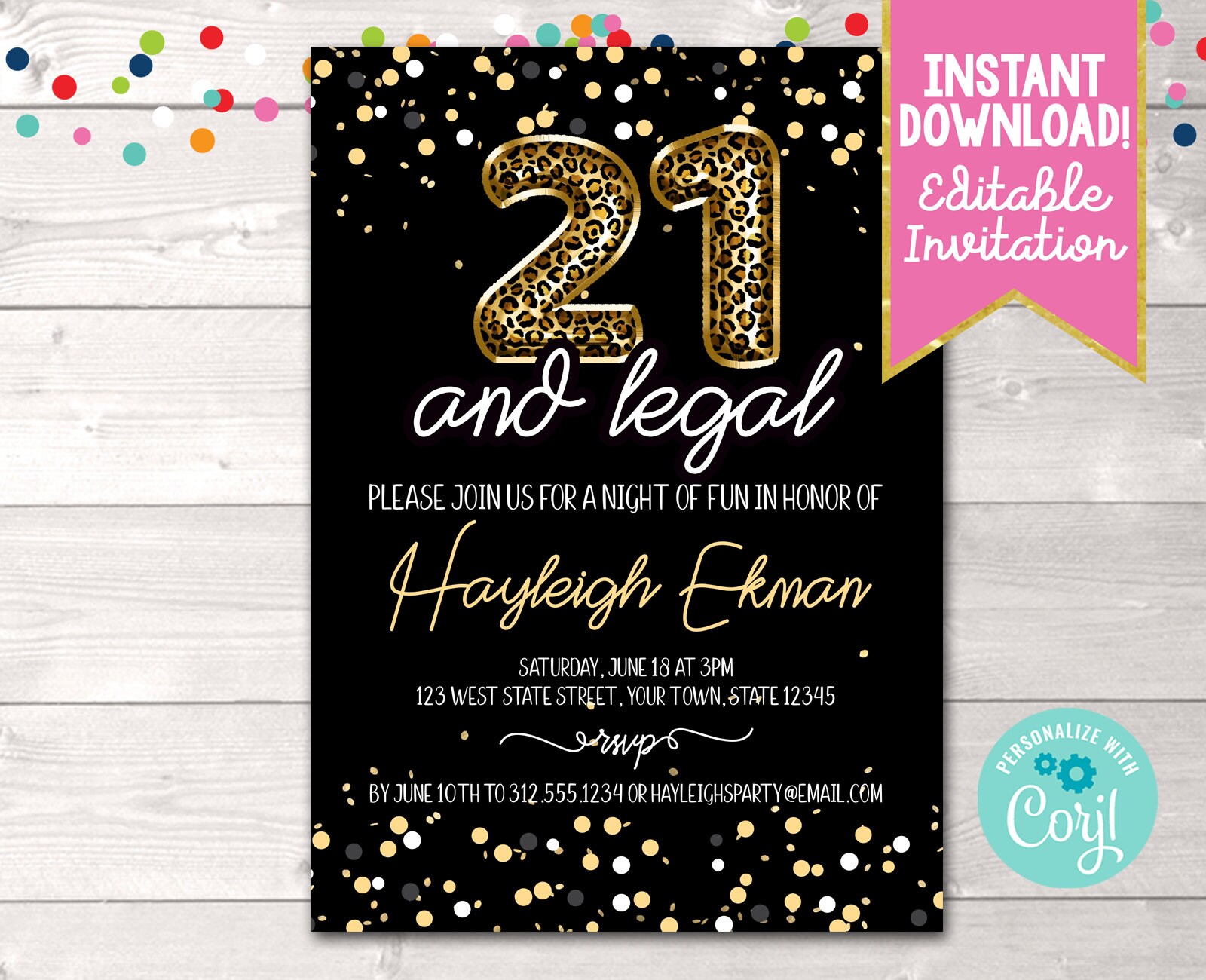 Invitations Paper & Party Supplies 30th Birthday Leopard 21st Birthday ...